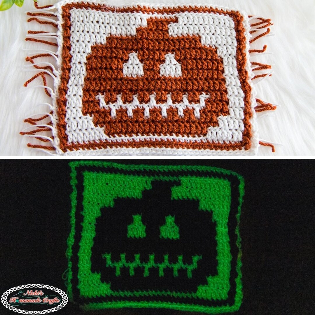 CROCHET JACK-O-LANTERN Square Pattern | Glow-in-the-dark Crochet ...