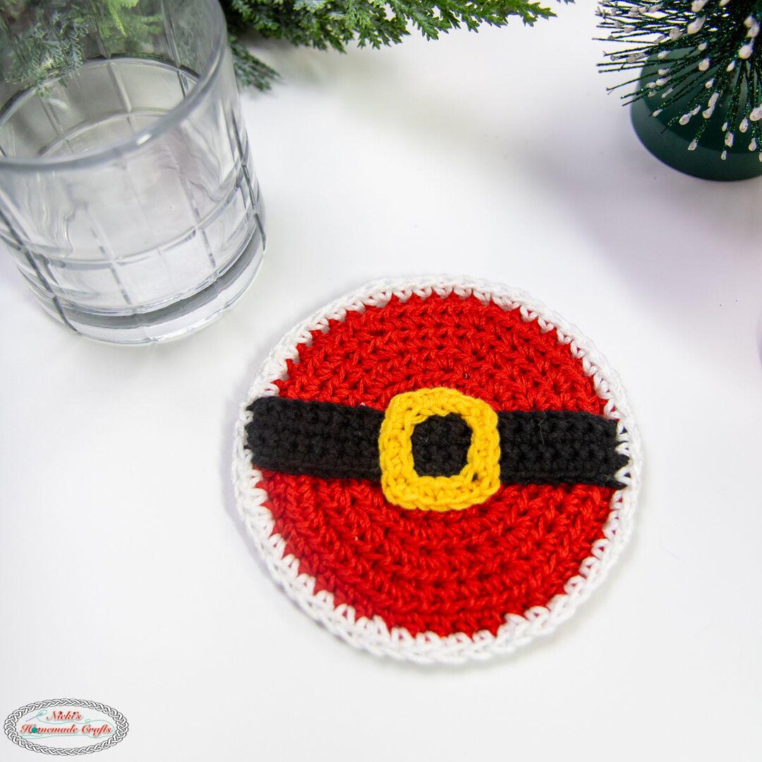 CROCHET Santa Belt Coaster PATTERN | Crochet Mug Rug | Crochet Coaster ...