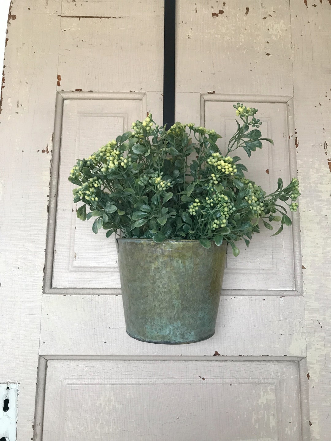 Galvanized Metal Hanging Bucket: Farmhouse Front Door Planter - Etsy