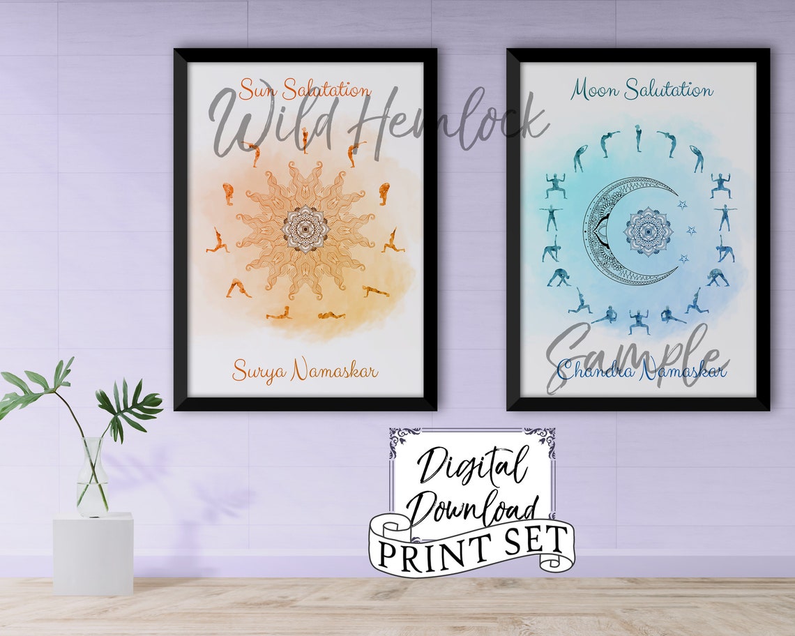 Yoga Sun Salutation & Moon Salutation Celestial NEW Yoga Art | Etsy