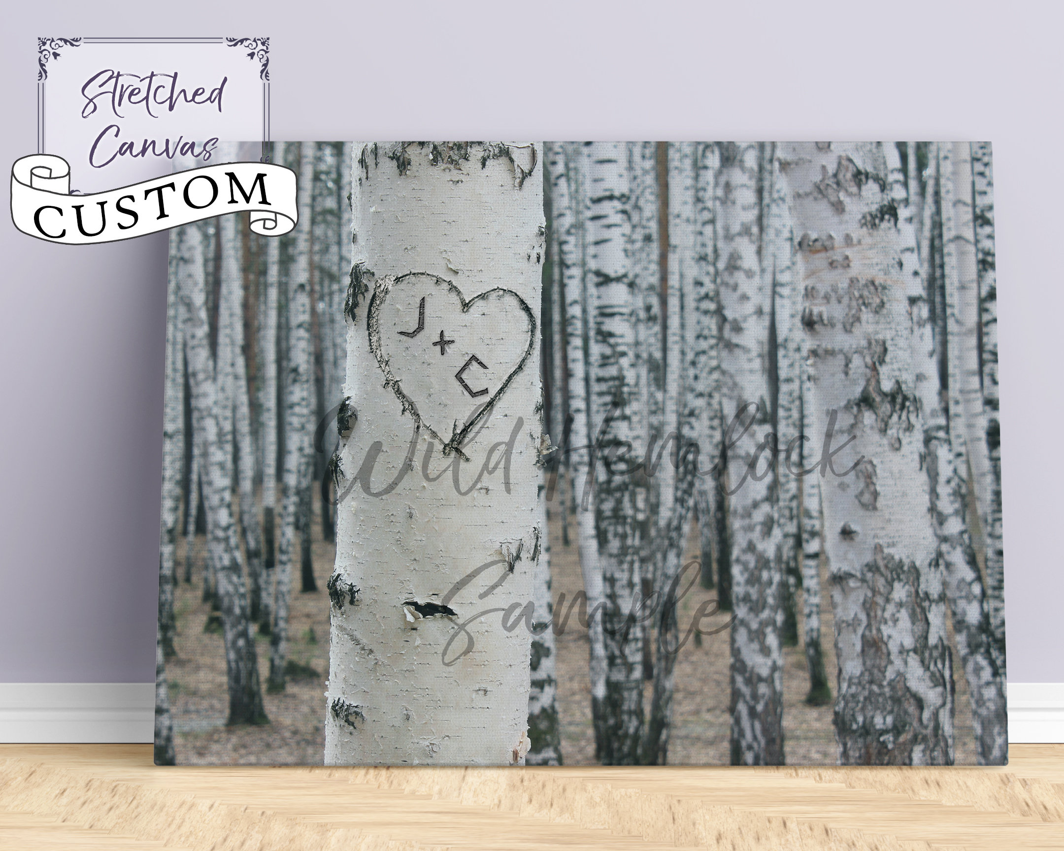 Personalized Gift Wedding Gift Canvas Wall Art Initials Carved in Tree ...