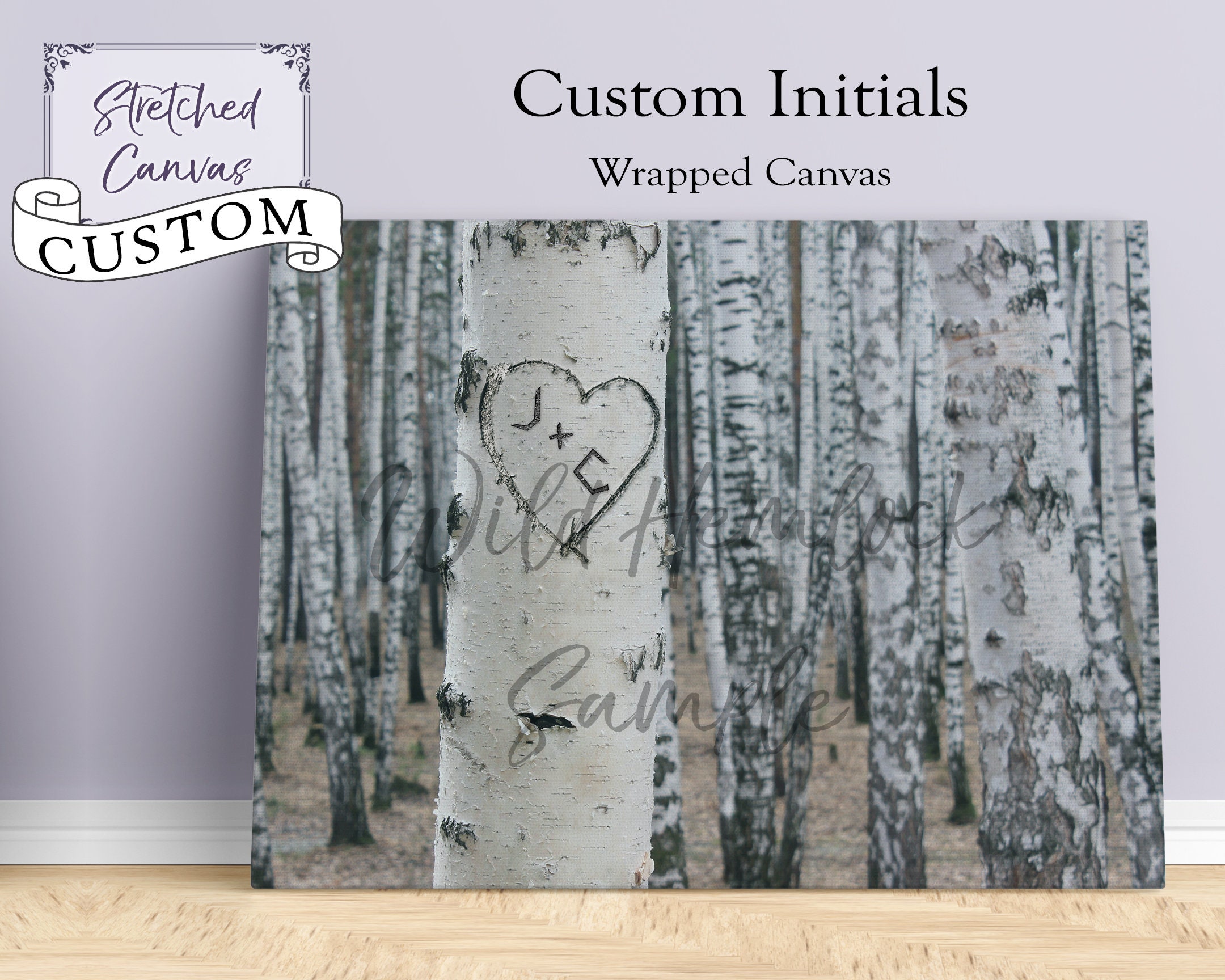 Personalized Gift Wedding Gift Canvas Wall Art Initials Carved in Tree ...