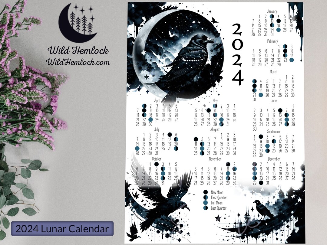 Raven Gothic Decor 2024 Calendario Lunar Witchy Decor Raven - Etsy España