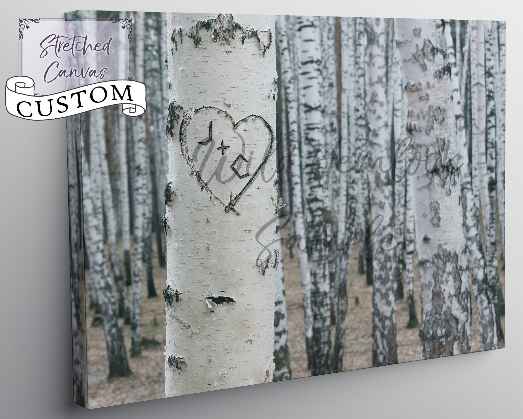 Personalized Gift Wedding Gift Canvas Wall Art Initials Carved in Tree ...