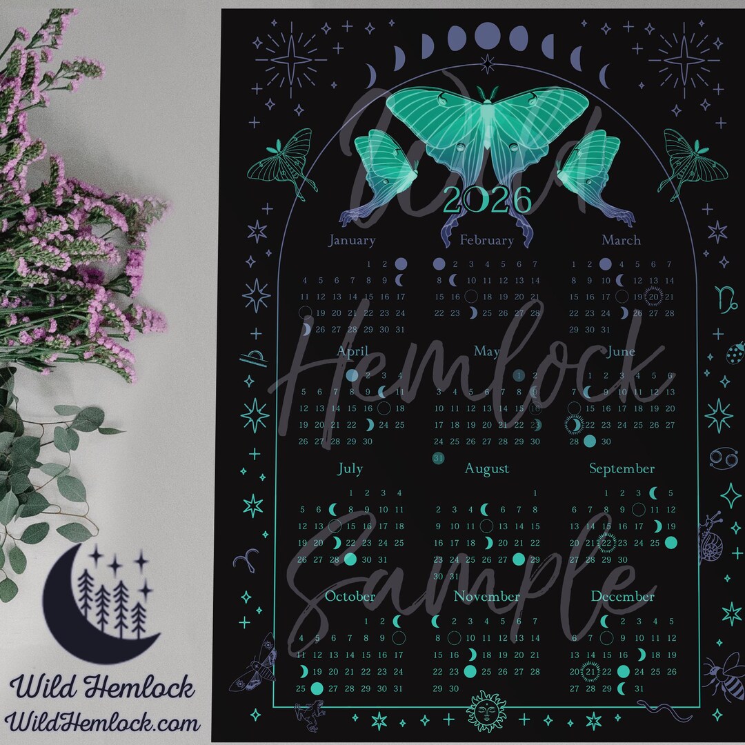 2026 Moon Calendar Whimsigoth Luna Moth Phase Dark Cottagecore Decor - Etsy