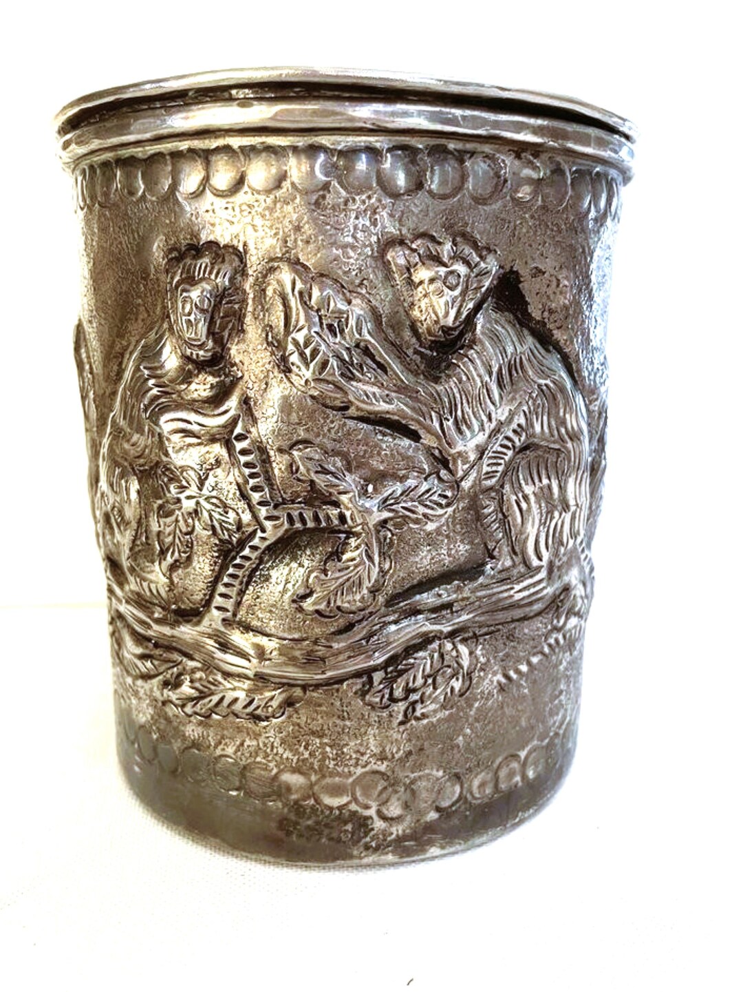 Tobacco Cigar Humidor Canister Hand Hammered High Repousse Sculpted ...