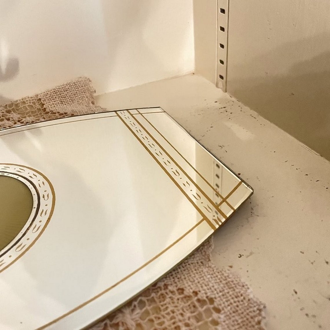 Art Deco Vanity Mirror Unique Gold Paint Under Glass Vintage Sunburst ...