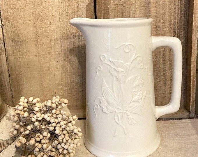 Antique White Ironstone Pitcher Morning Glory 8 1/2" Tall Adams & Sons ...