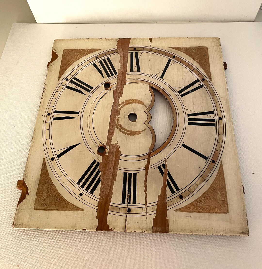 Huge Vintage Clock Face Wooden With Gold Leaf~ Roman Numerals Shabby ...