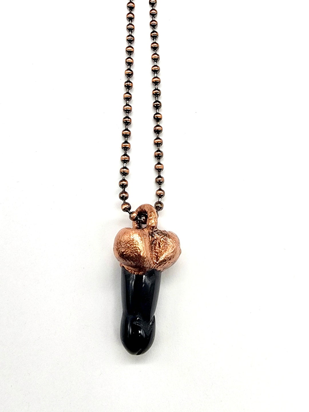 Obsidian Penis Necklace // Electroformed Jewelry // Copper Ball Chain ...