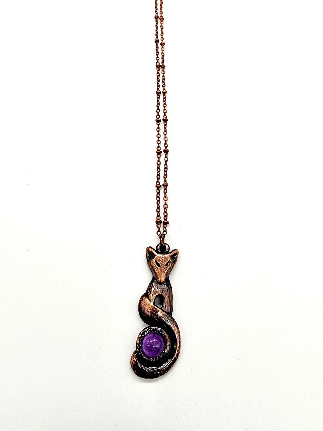 Amethyst Fox Necklace // Electroformed Jewelry // Soldered Copper Chain ...