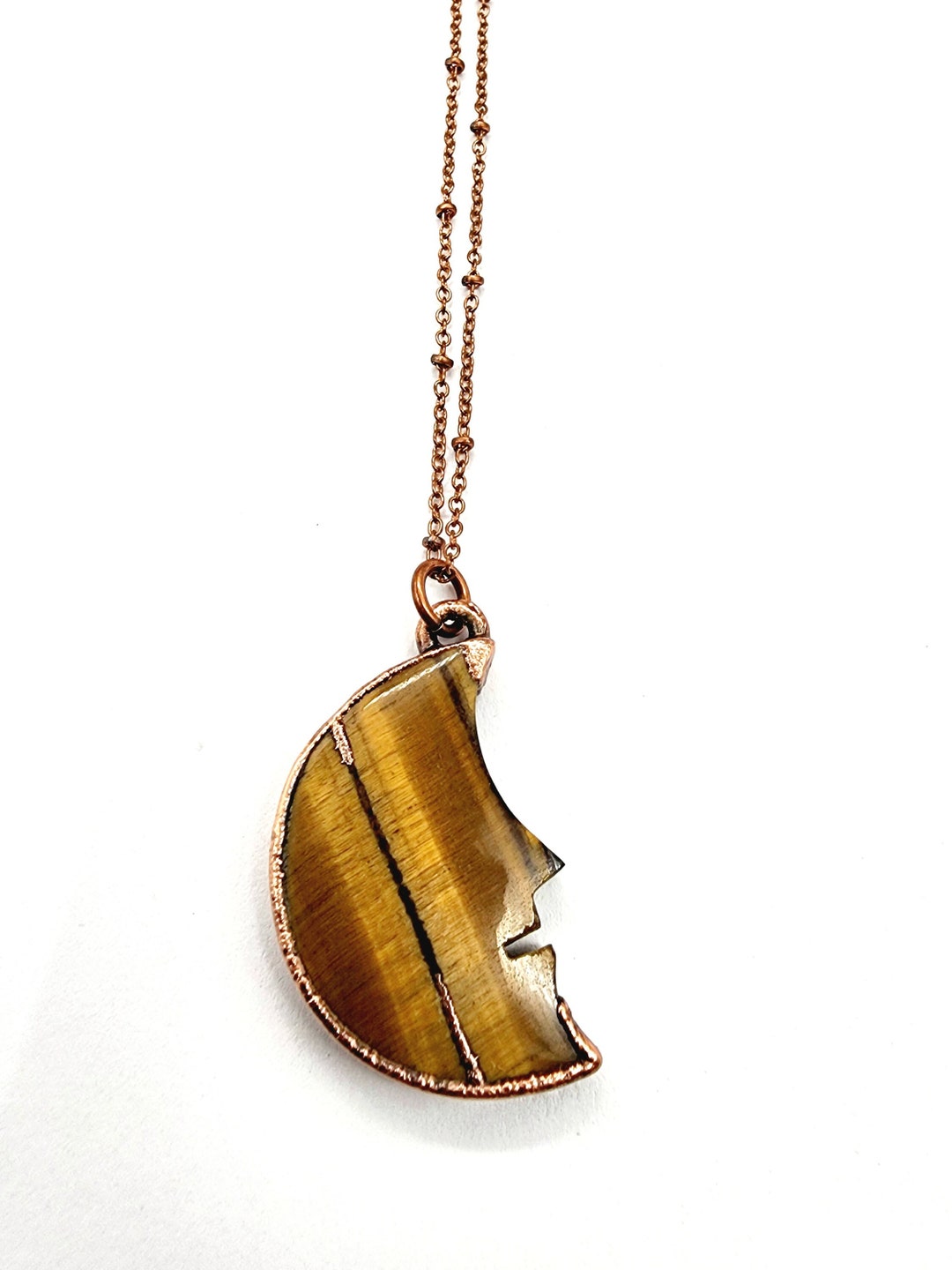 Tiger Eye Man in the Moon Necklace // Electroformed Jewelry // Soldered ...