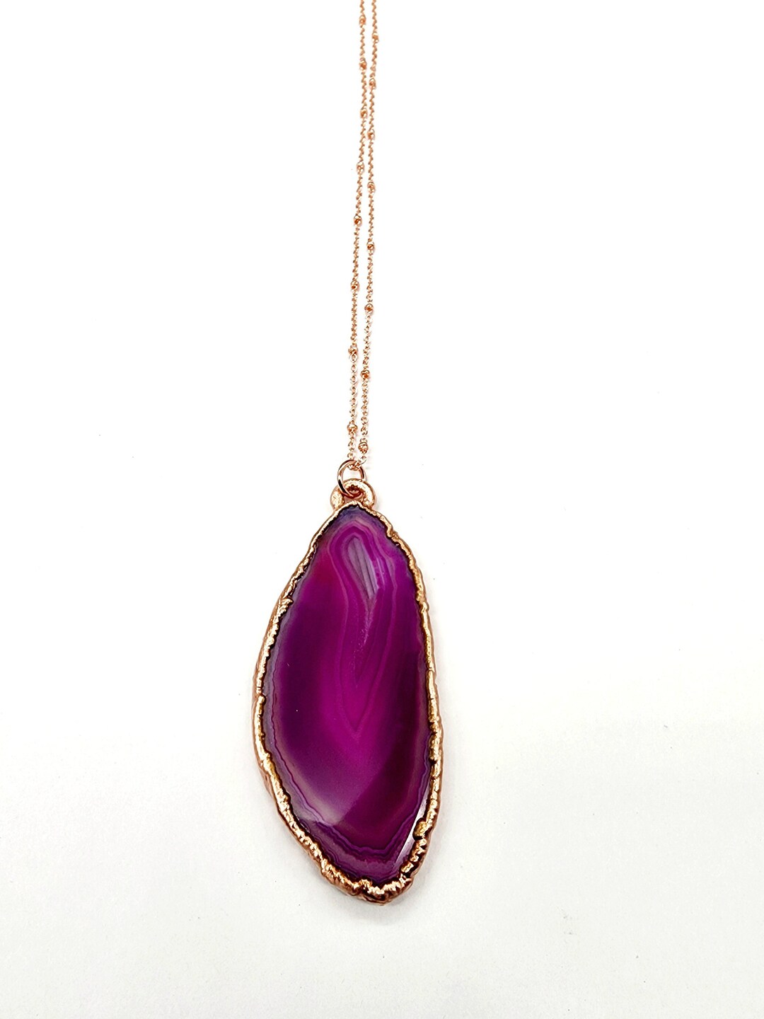 Hot Pink Agate Necklace // Electroformed Jewelry // Soldered Copper ...