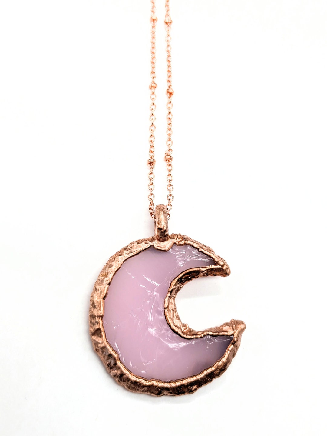 Knapped Rose Quartz Crescent Moon Necklace // Electroformed Jewelry ...