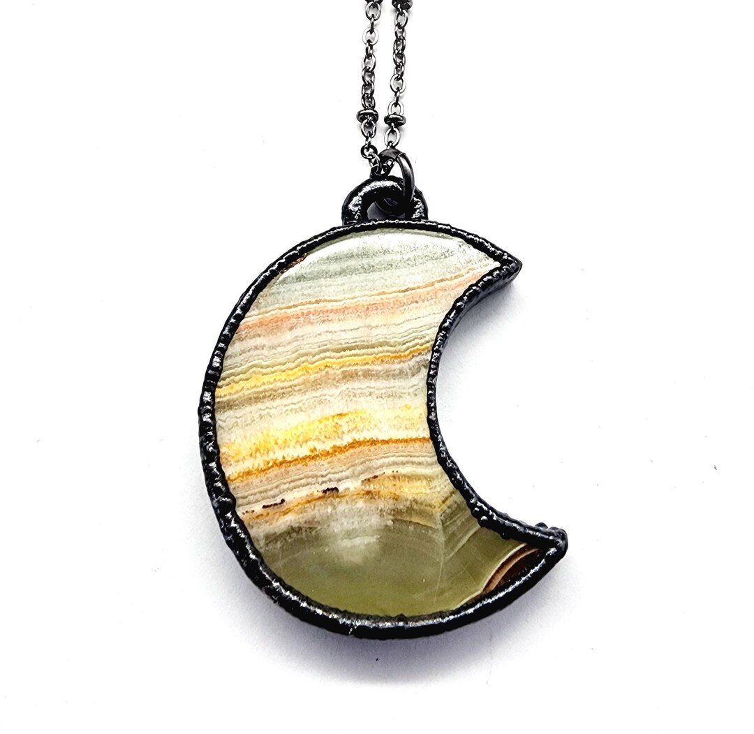 Banded Onyx Agate Crescent Moon Necklace // Electroformed Jewelry ...