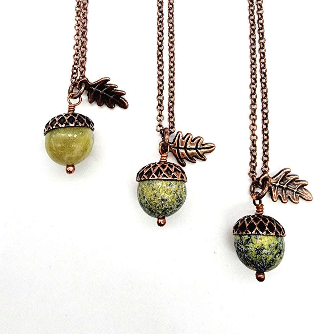 Australian Jade Acorn Necklace // Fall Jewelry // Soldered Copper Chain ...