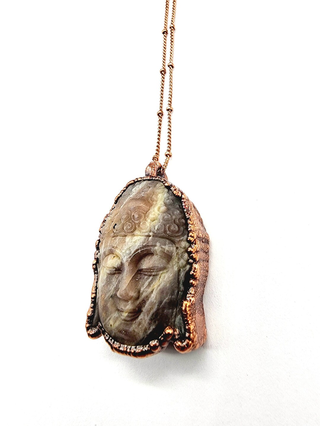 Carved Sunstone Moonstone Buddha Necklace // Electroformed Jewelry ...