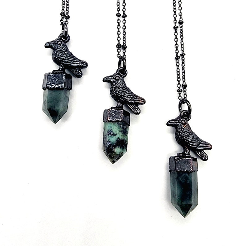 Emerald Point Crow Necklace // Soldered Gunmetal Chain // Electroformed ...