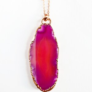 Hot Pink Agate Necklace // Electroformed Jewelry // Soldered Copper ...