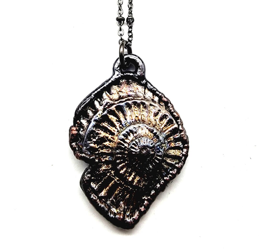 Bismuth Pressed Ammonite Impression Necklace // Electroformed Jewelry ...
