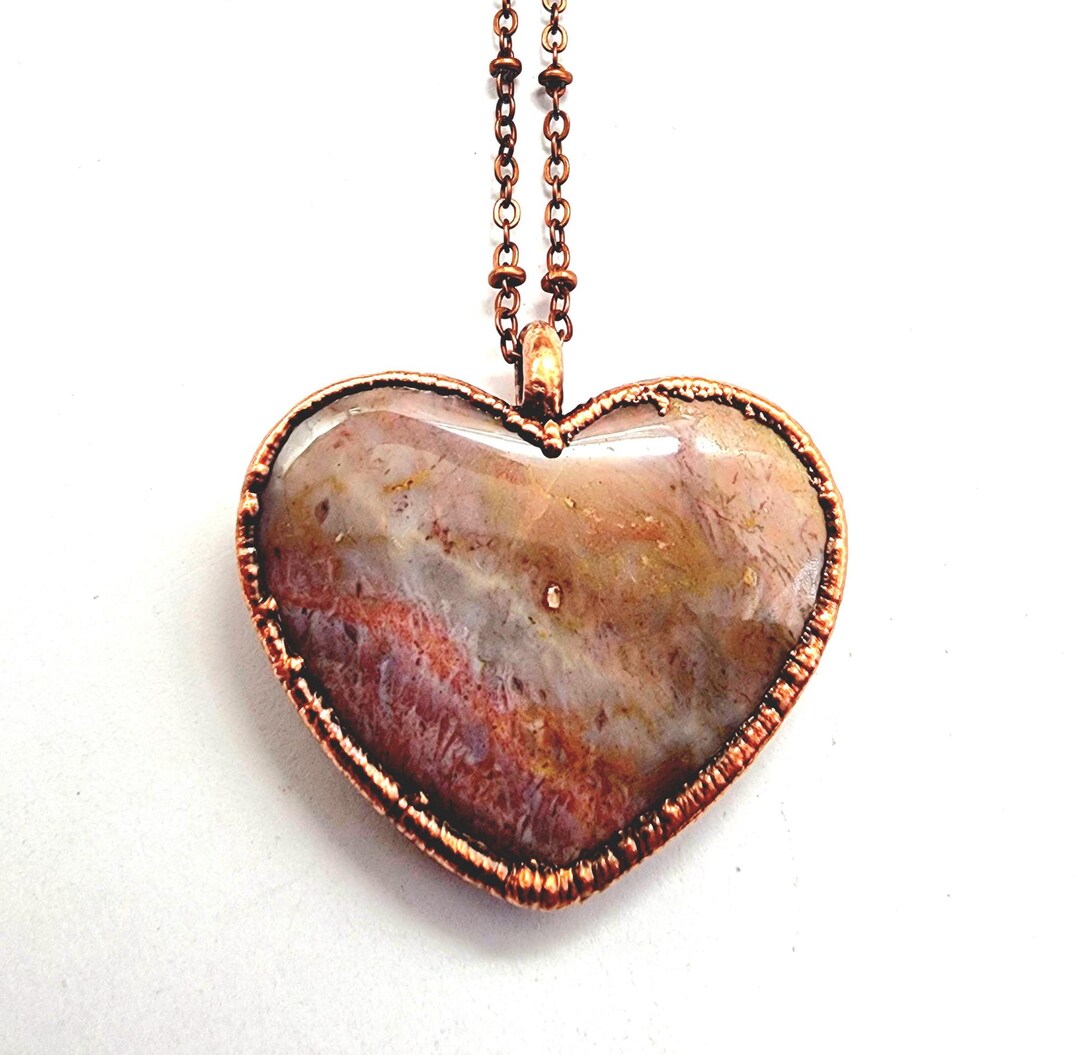 Agate & Serape Jasper Heart Necklace // Electroformed Jewelry ...