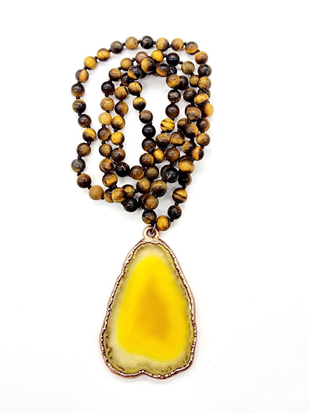 Yellow Agate Necklace // Electroformed Jewelry // Tiger Eye Hand ...