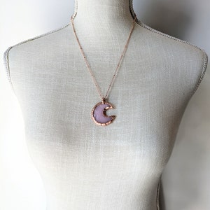 Knapped Rose Quartz Crescent Moon Necklace // Electroformed Jewelry ...
