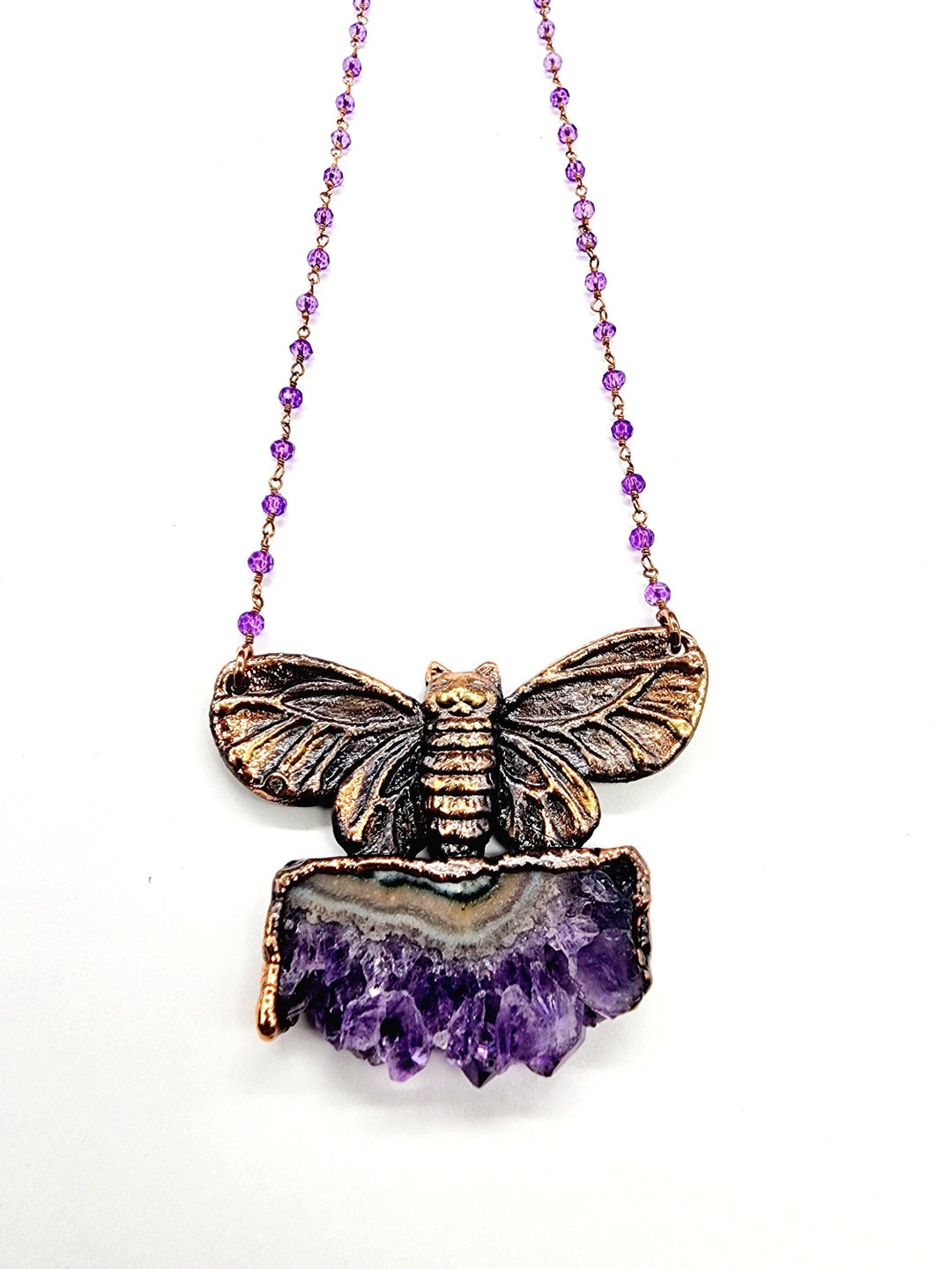 Mythical Amethyst Cat Moth Necklace // Electroformed Jewelry ...