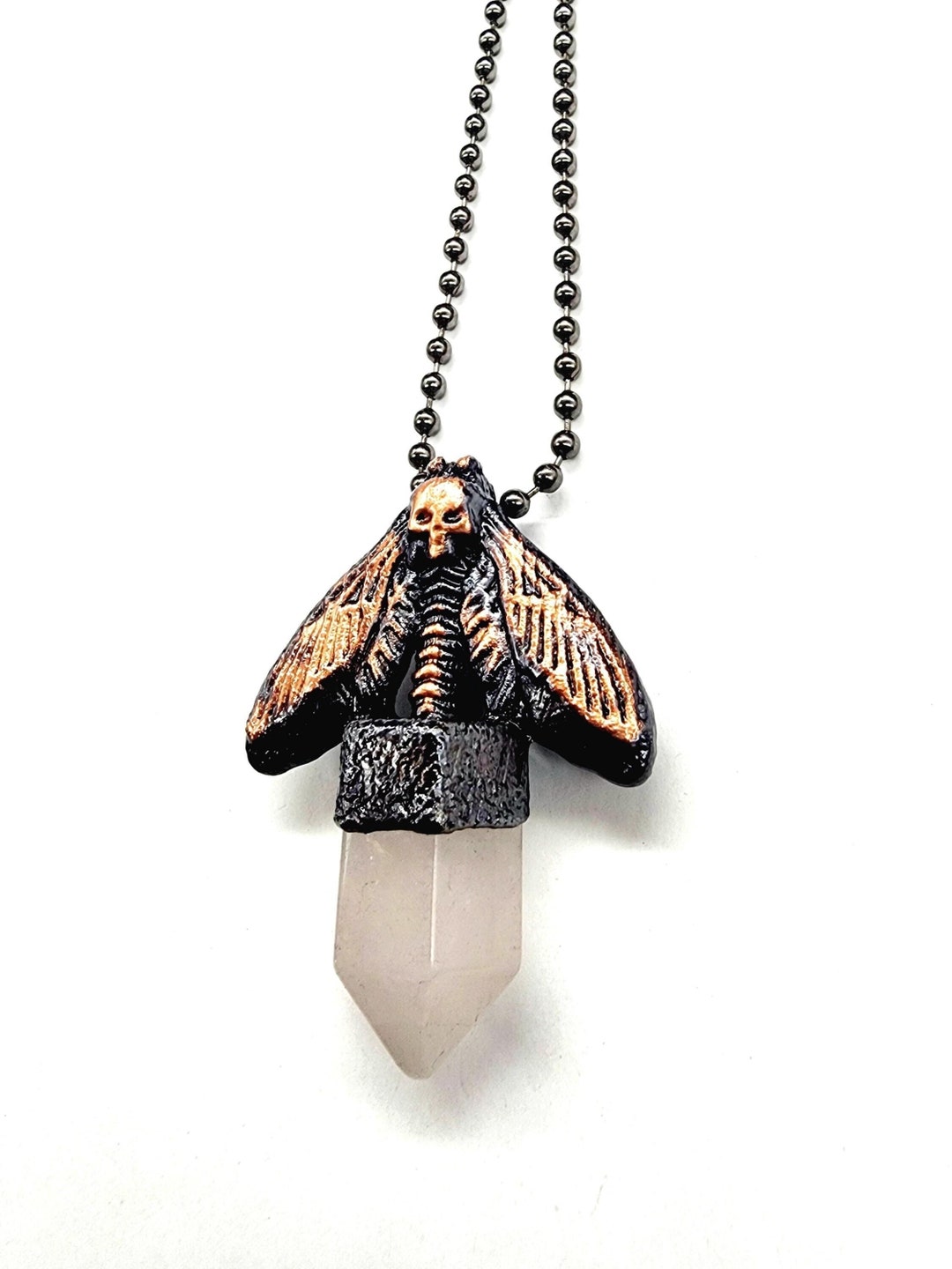 Rose Quartz Death Head Moth Necklace // Electroformed Jewelry ...