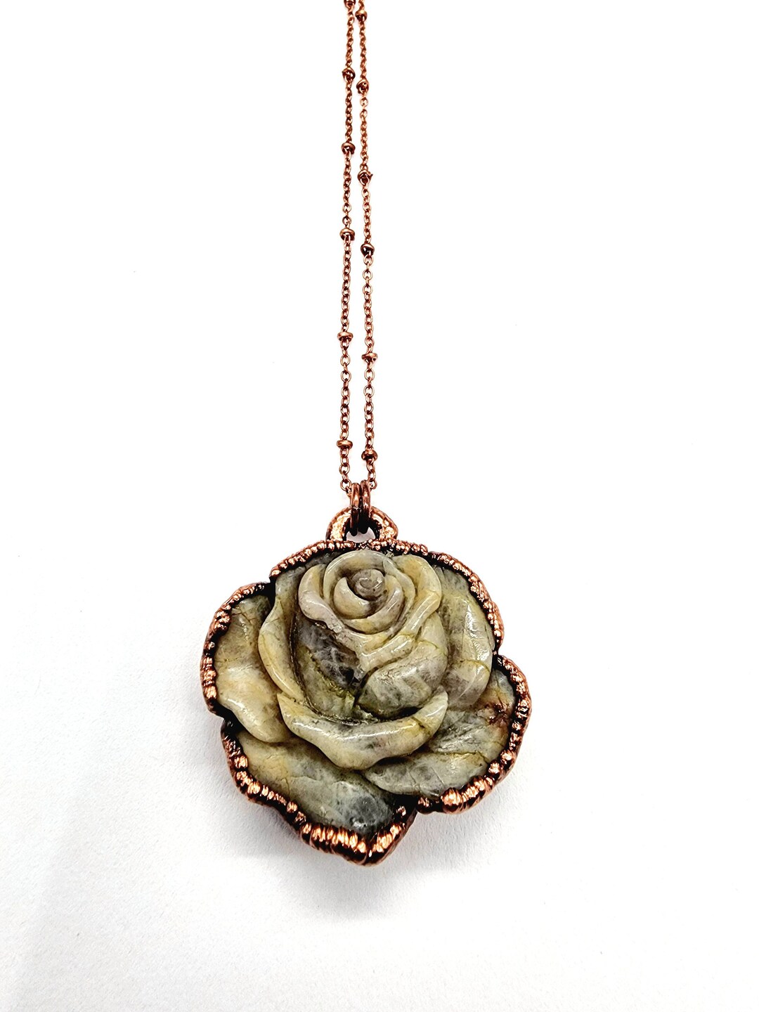 Carved Sunstone Moonstone Rose Necklace // Electroformed Jewelry ...