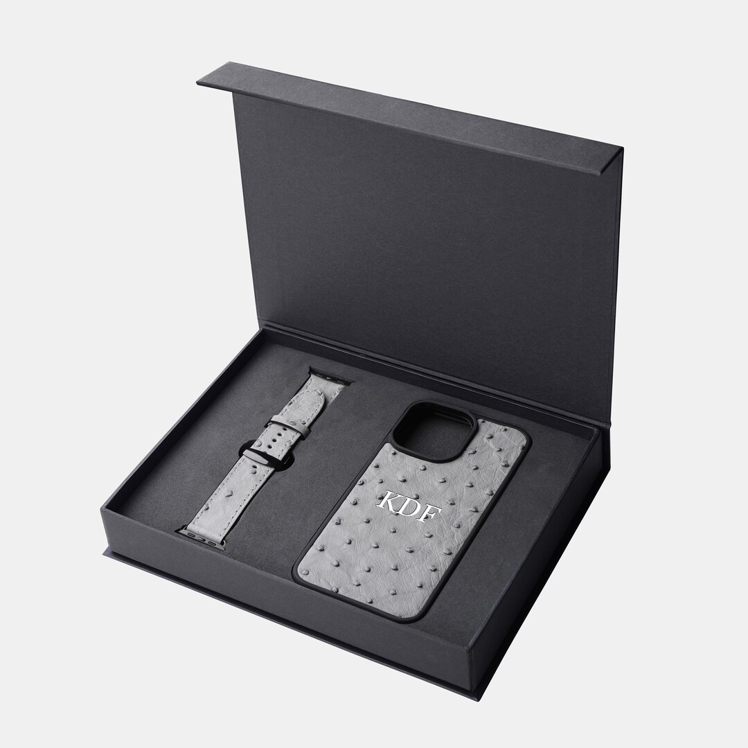 Genuine Ostrich Leather Watch Strap and iPhone Case Set, Boyfriend Gift ...