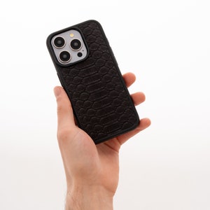 Snakeskin Personalized Black Case, Python Leather Monogram Phone Cover, Leather Phone Cover ...