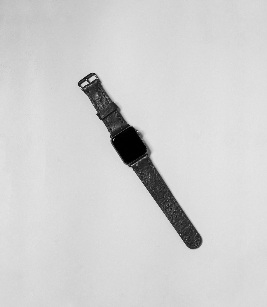 Black Ostrich Apple Watch 7 Leather Band Black Ostrich Leather AW 6 ...