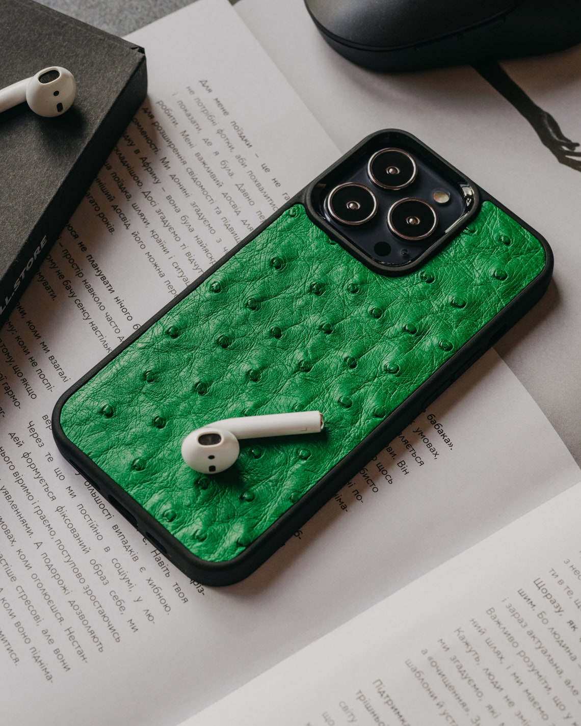 Green Ostrich Leather iPhone 13 Pro Max Case Ostrich Case iPhone 13 Pro ...