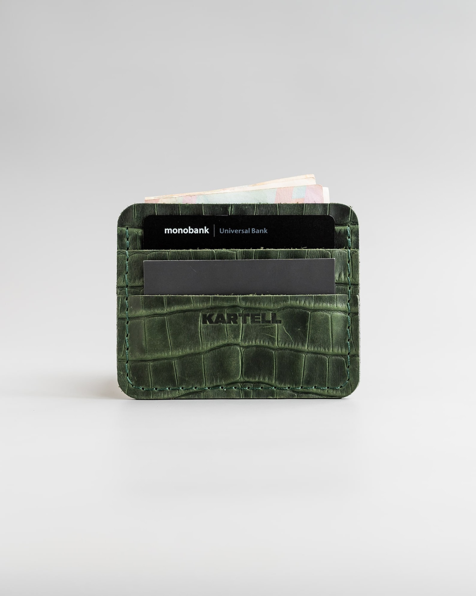 Dark Green Crocodile Cardholder, Dark Green Crocodile-embossed Leather ...