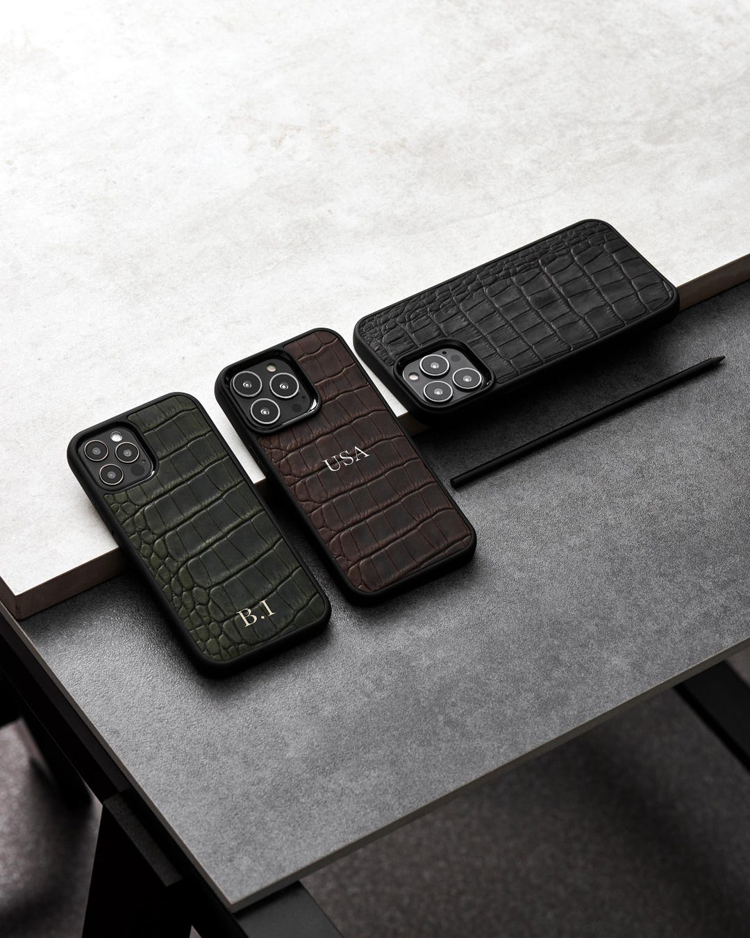 Crocodile Embossed Calfskin Skin Case, Phone Case Initials, Accessories ...