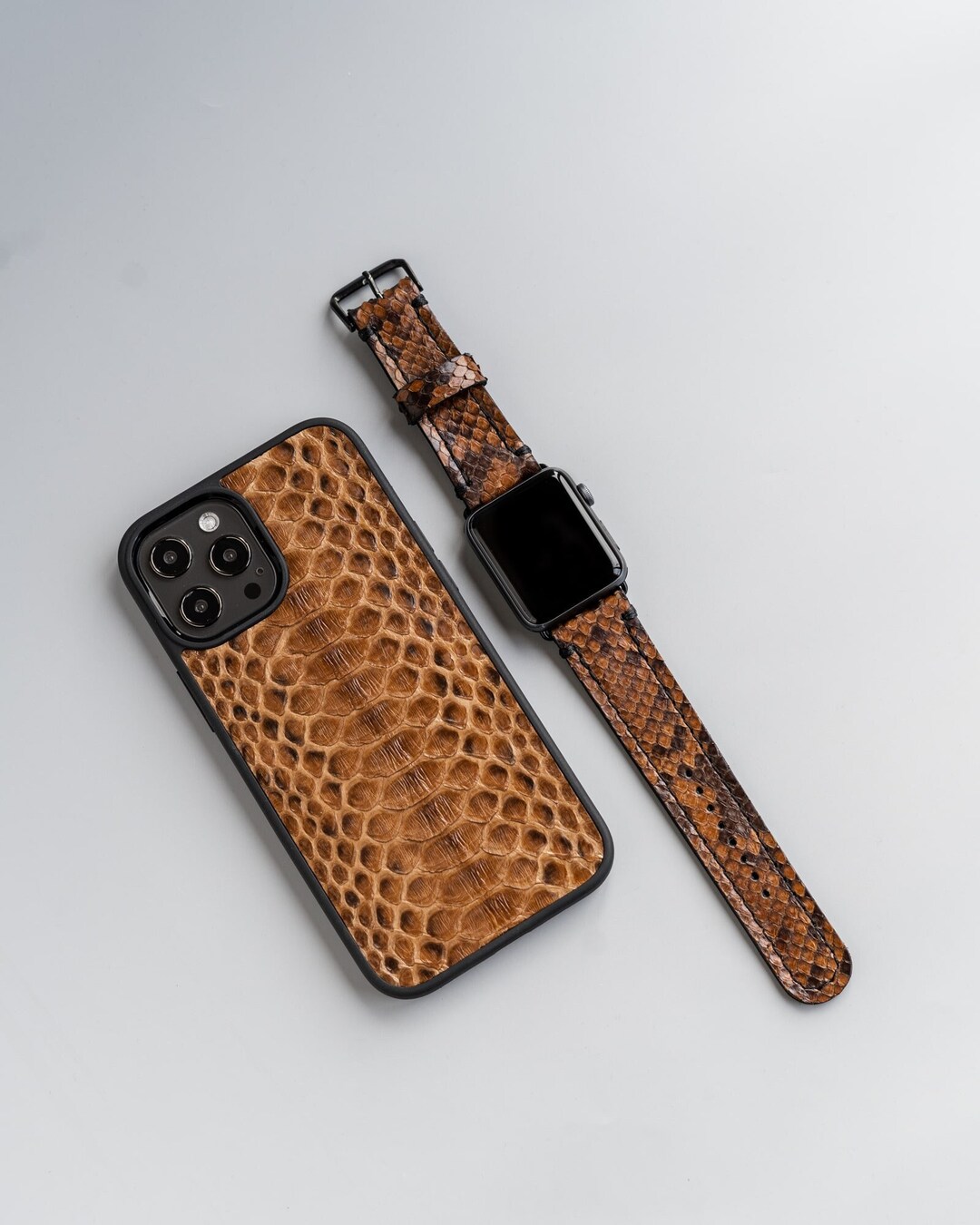 Brown Python Skin Set iPhone 13 Pro Max Apple Watch 6, Python Leather ...