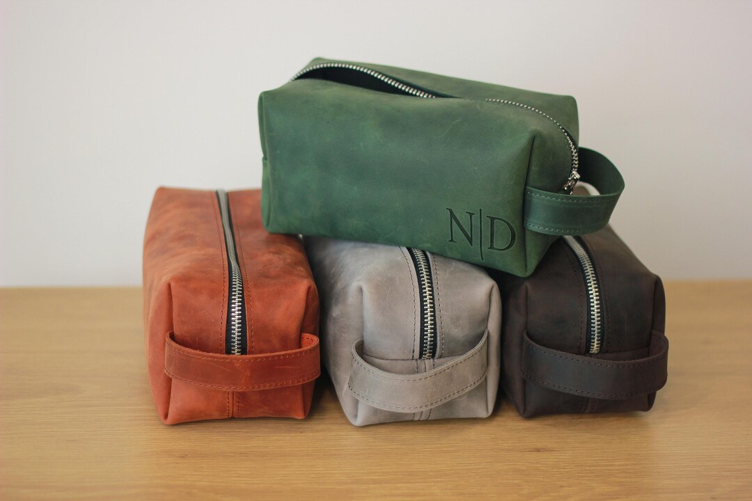 Engraved Dopp Kit, Leather Toiletry Bag, Makeup Organizer, Personalized ...