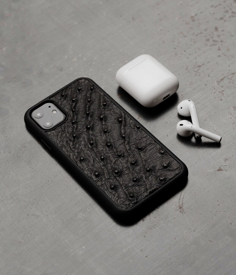 Black Ostrich Leather Iphone 13 Pro Case Ostrich Case Iphone - Etsy