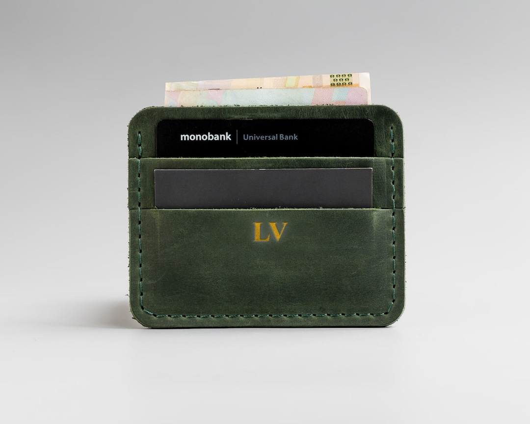 Green Leather Cardholder, Green Credit Card Holder, Small Card Wallet ...
