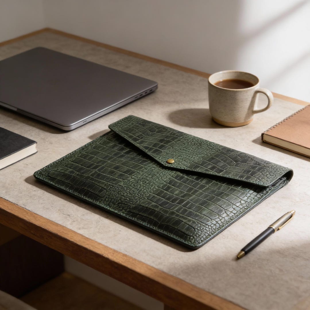 Green Crocodile Embossed MacBook Pro Case, Custom Leather Laptop Bag ...