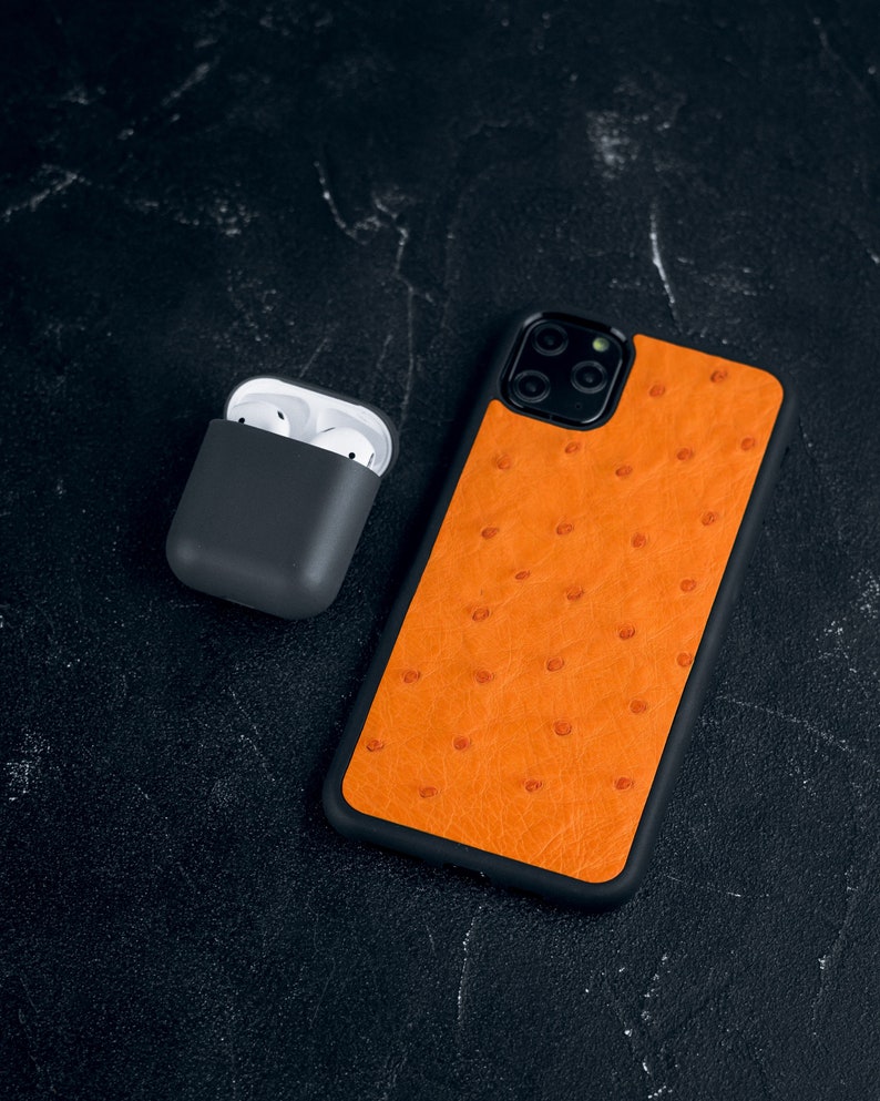 Orange Ostrich Leather iPhone 11 Case, iPhone 11 Pro Max Ostrich Case ...