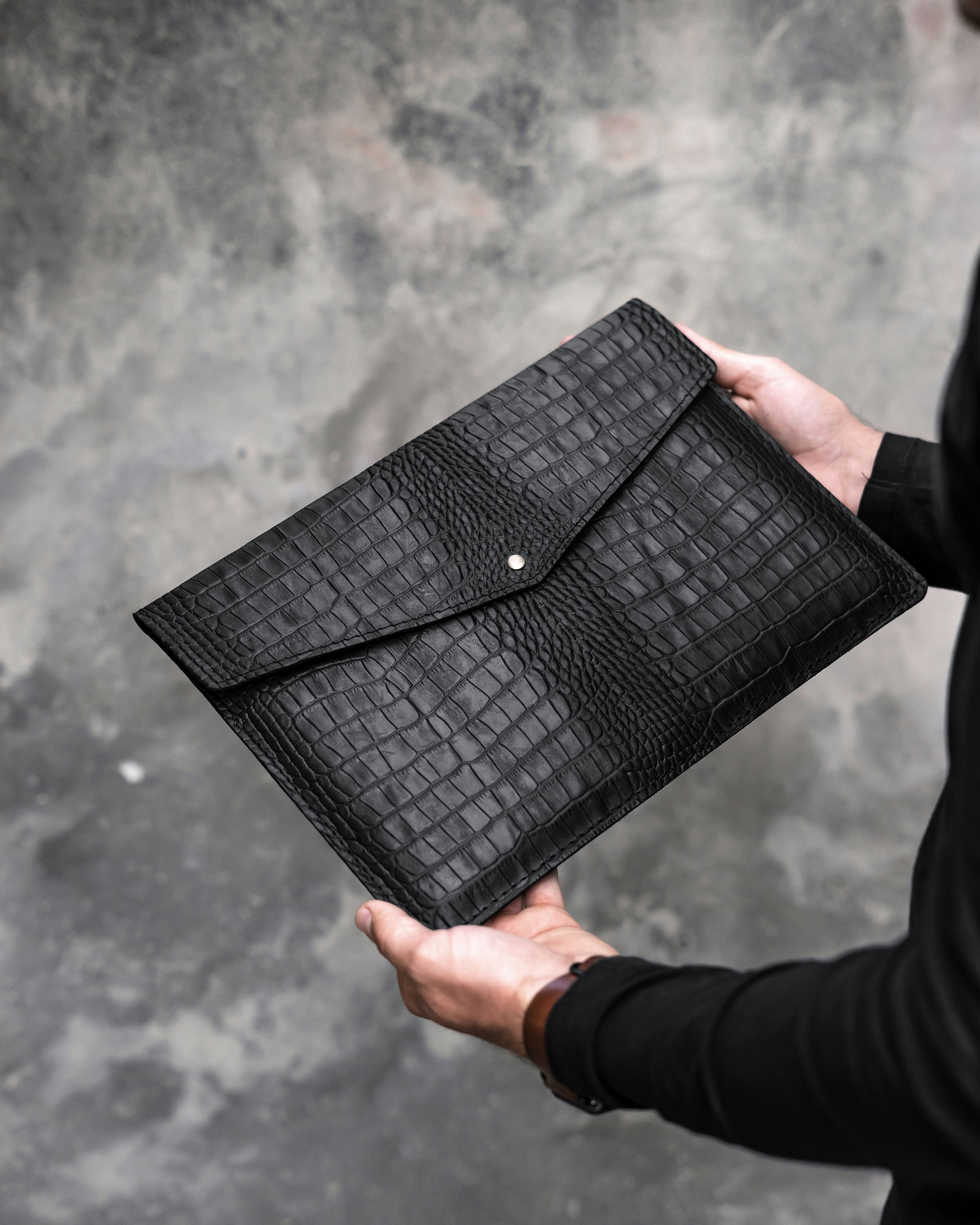Black MacBook Pro 13 Leather Case Crocodile-embossed Leather - Etsy