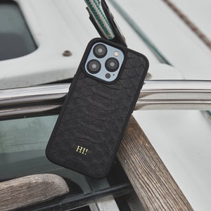 Snakeskin Personalized Black Case, Python Leather Monogram Phone Cover, Leather Phone Cover ...