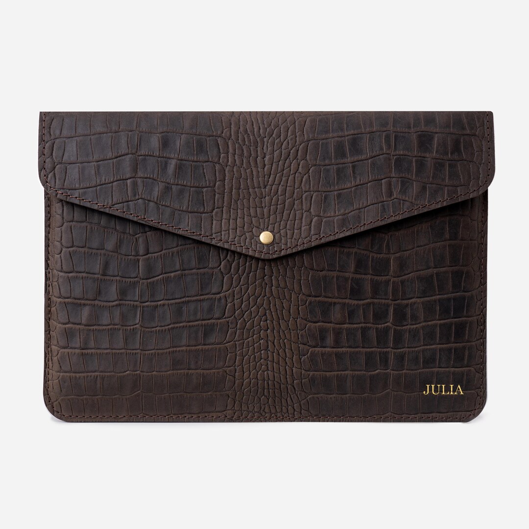 Luxury Brown Crocodile Embossed Calfskin Leather MacBook Pro M2 Case ...