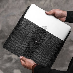 MacBook Pro 14 Inch Case, Crocodile Leather MacBook Sleeve, Leather ...