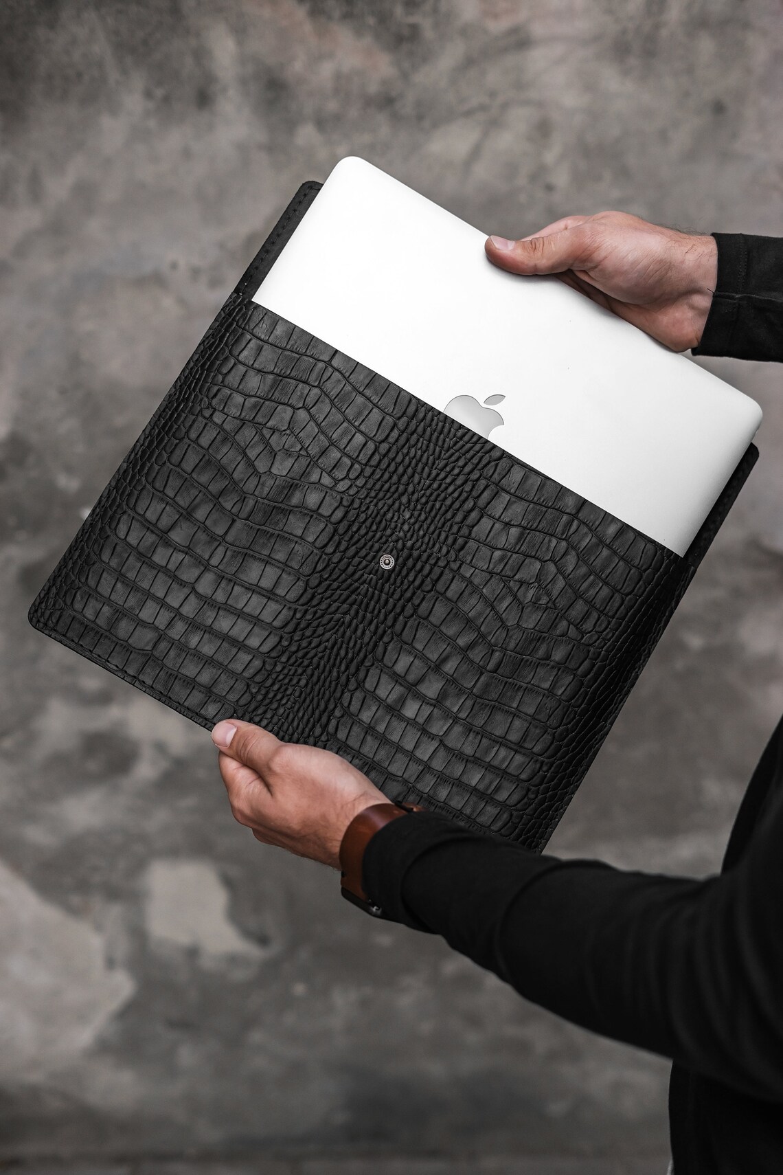 Black MacBook Pro 13 Leather Case Crocodile-embossed Leather - Etsy