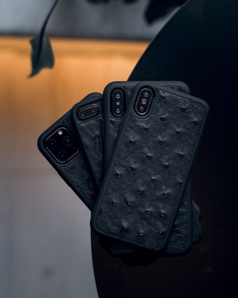 Black Ostrich Leather Iphone 13 Pro Case Ostrich Case Iphone - Etsy