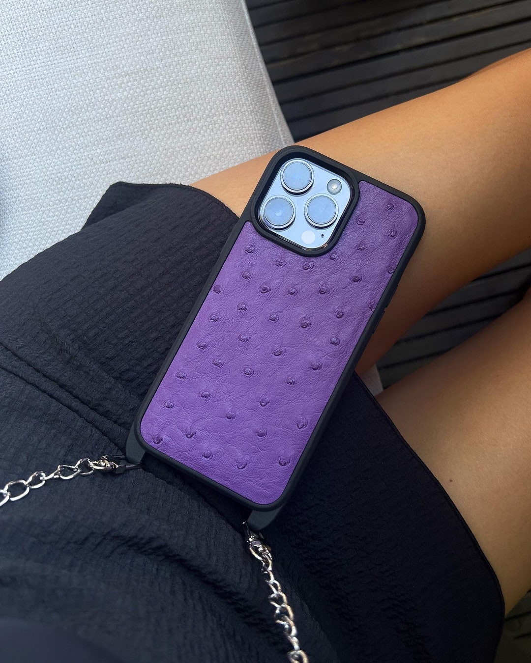 Orange Ostrich Leather Case for iPhone 14 Pro, Exotic Leather Case for ...