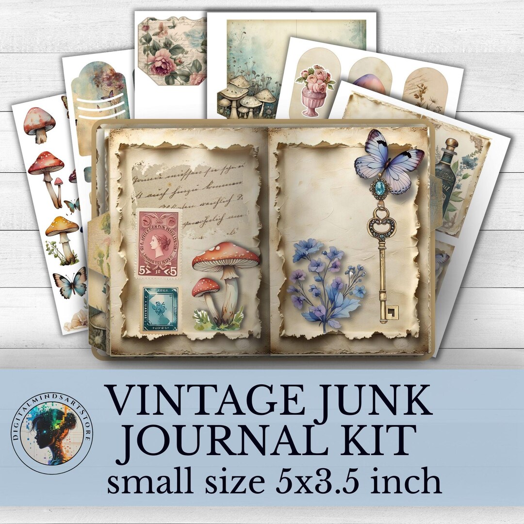 Vintage Mini Junk Journal Kit: Scrapbook Pages, Stickers (digital ...